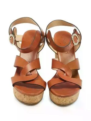 JIMMY CHOO Leather Wedge Sandals - Brown
