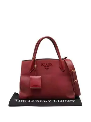 Prada Monochrome Leather Tote Bag - Red