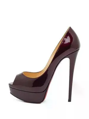 CHRISTIAN LOUBOUTIN Patent Leather Peep Toe Platform Stiletto Pumps - Red