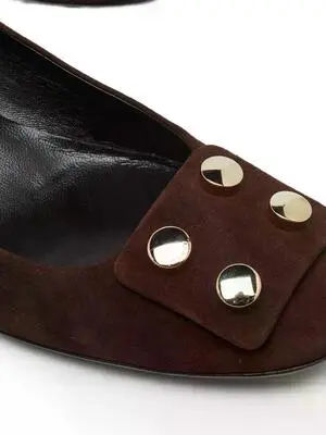 Gucci Suede Rivet Detail Round Toe Block Heel Pumps