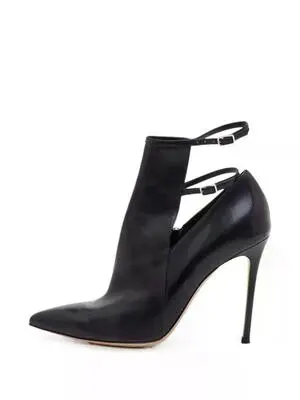 GIANVITO ROSSI Leather Pointed Toe Double Buckle Heeled Ankle Boots