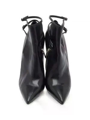 GIANVITO ROSSI Leather Pointed Toe Double Buckle Heeled Ankle Boots