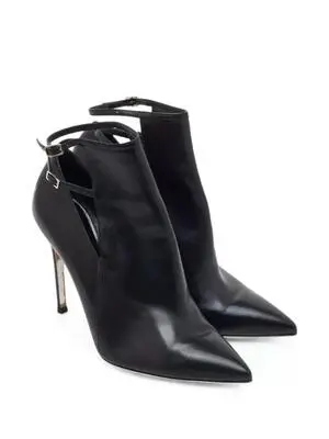 GIANVITO ROSSI Leather Pointed Toe Double Buckle Heeled Ankle Boots