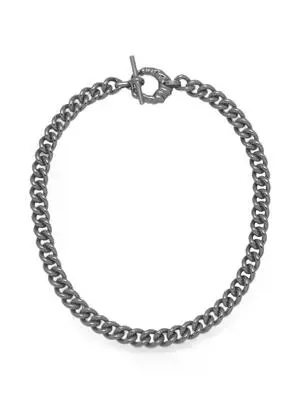 YOJ Curb Chain Necklace With Textured Ring Detail - Silver