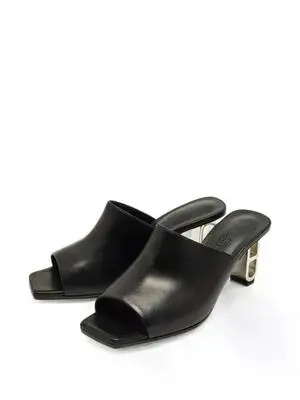 Hermès Leather Square Toe Slip-on Sandals - Black