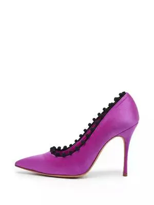Manolo Blahnik Bb Pointed-toe Pumps With Pom-pom Trim