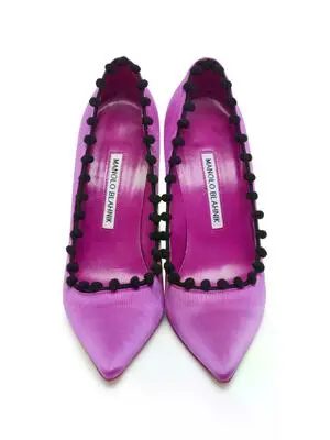 Manolo Blahnik Bb Pointed-toe Pumps With Pom-pom Trim