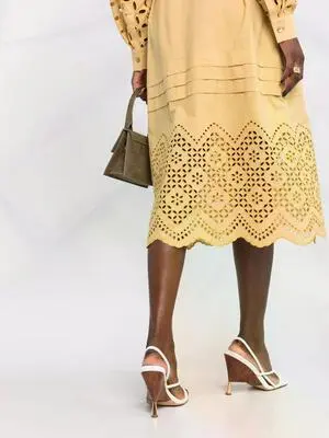 Alberta Ferretti Broderie Anglaise Midi Shirtdress - Yellow