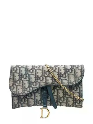 Dior Oblique Canvas Saddle Wallet On Chain Crossbody Bag - Blue