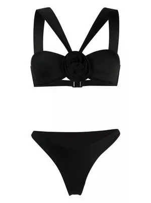 LA REVECHE Flower-detail Bikini Set - Black