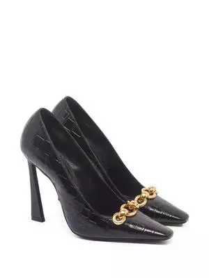 Saint Laurent Silvana Croc-embossed Leather Pumps With Gold-tone Chain Detail - Black