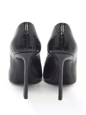 Saint Laurent Silvana Croc-embossed Leather Pumps With Gold-tone Chain Detail - Black