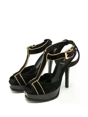 Fendi Suede Platform Stiletto Heeled Sandals With Gold-tone Logo Plaque