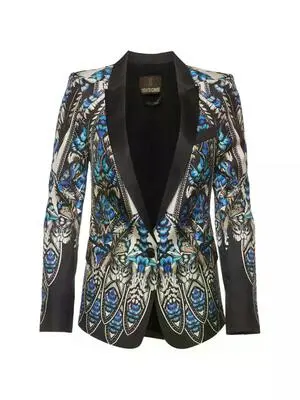 Roberto Cavalli Satin Single-breasted Blazer With Feather Print
