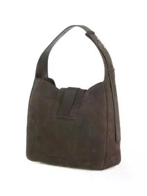 Hogan Dark Suede Shoulder Bag With Silver-tone H-logo Buckle - Brown