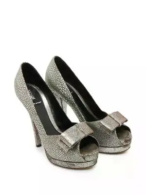 Fendi Tone Brocade Texture Bow Detail Platform Stiletto Pumps
