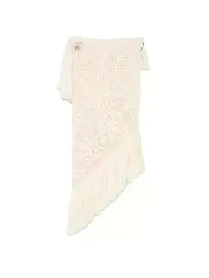 CHIARA IS Open Knit Cape With Fringe Trim - Neutrals