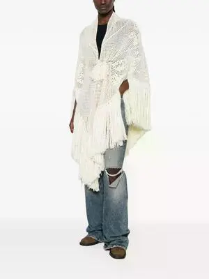 CHIARA IS Open Knit Cape With Fringe Trim