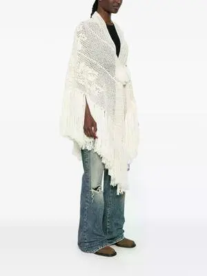 CHIARA IS Open Knit Cape With Fringe Trim