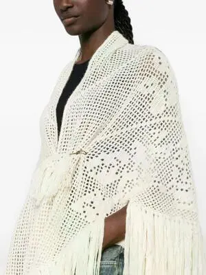 CHIARA IS Open Knit Cape With Fringe Trim
