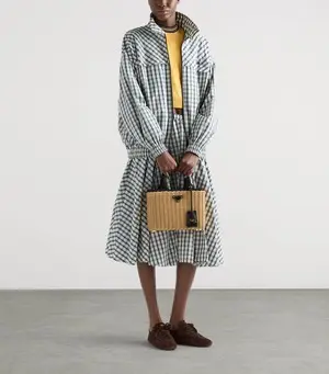 Prada Medium Wicker And Canvas Tote Bag