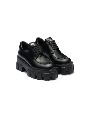 Prada Monolith Brushed Leather Lace-up Shoes - Black