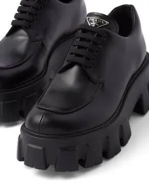 Prada Monolith Brushed Leather Lace-up Shoes
