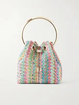 JIMMY CHOO Bon Bon Striped Raffia Bucket Bag - Multi