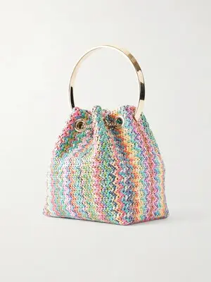 JIMMY CHOO Bon Bon Striped Raffia Bucket Bag