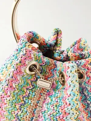 JIMMY CHOO Bon Bon Striped Raffia Bucket Bag