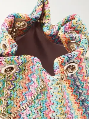 JIMMY CHOO Bon Bon Striped Raffia Bucket Bag