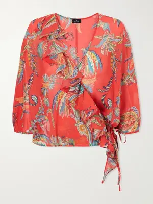 Etro Printed Ruffled Cotton Blouse