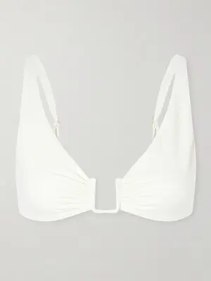 AWAY THAT DAY Palma Embellished Gathered Bikini Top - Neutrals