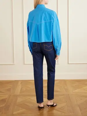 Versace Medusa-embellished Cropped Cotton-poplin Shirt - Blue