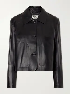 ARMA Cropped Leather Chore Jacket - Black