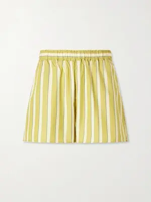 LA LIGNE Shelby Striped Cotton-poplin Shorts - Green