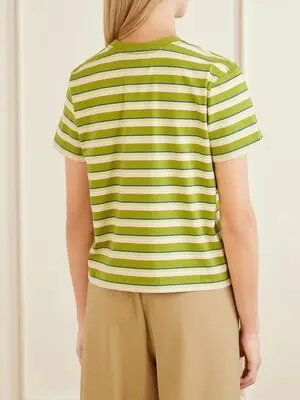 LA LIGNE Cropped Striped Cotton T-shirt - Green