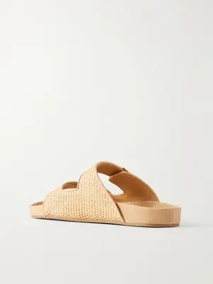 Tory Burch Mellow Embellished Raffia And Leather Sliders - Brown