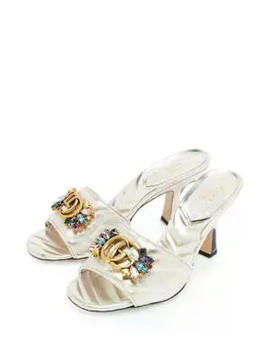 Gucci Gg Marmont Quilted Crystal-embellished Heeled Sandals - Silver