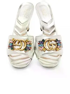 Gucci Gg Marmont Quilted Crystal-embellished Heeled Sandals