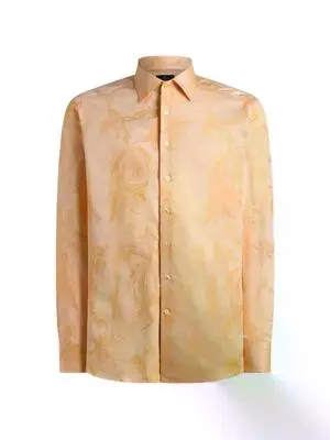 Etro Cotton Jacquard Shirt With Parrot And Palm Tree Motif - Orange