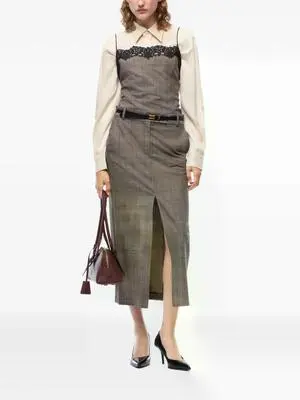 Pinko Midi Skirt With Prince Of Wales Check And Front Slit