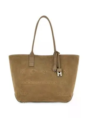 Hogan Suede Tote Bag With Embossed Logo - Neutrals
