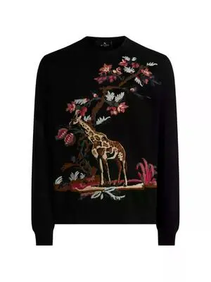 Etro Wool And Cashmere-blend Jacquard Sweater With Giraffe Motif - Black