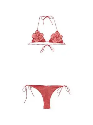 Oseree Floral Appliqué Bikini - Red