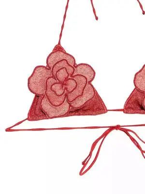 Oseree Floral Appliqué Bikini - Red
