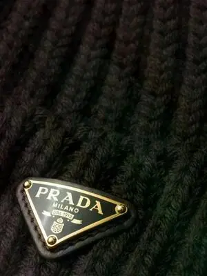 Prada Ribbed Wool Beanie With Enamel Triangle Logo