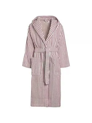 TEKLA Striped Hooded Dressing Gown Red