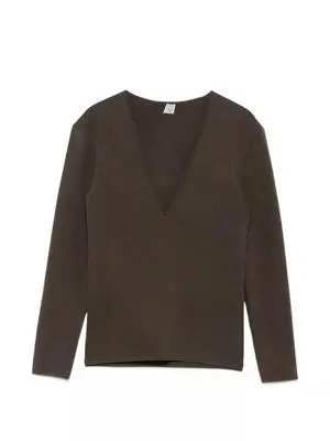 TOTEME V-neck Long-sleeve Ribbed Knit Sweater - Brown