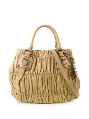 Prada Nappa Gaufre Ruched Tote Bag - Neutrals